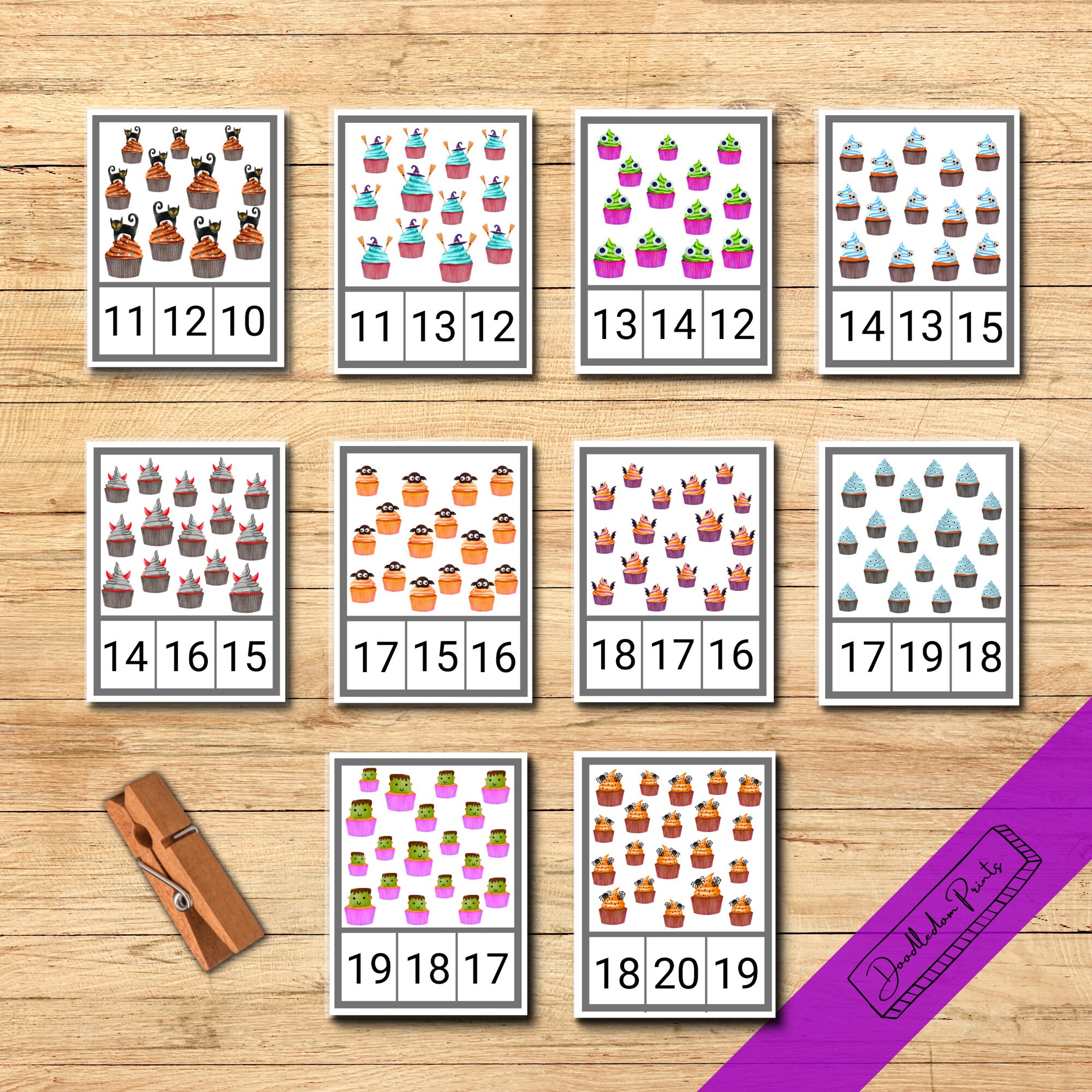 HALLOWEEN Montessori Count and Clip Cards (1-20), Preschool Autumn Fall ...