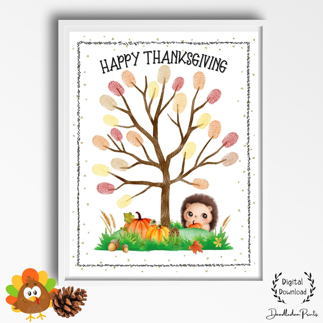 Thanksgiving Thumbprint Tree Craft, Thanksgiving Leaf Kids Keepsake ...