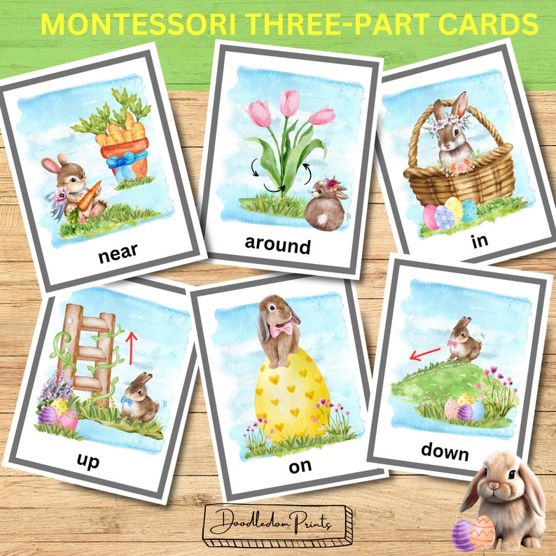 EASTER Preposition Picture Cards, Montessori Language & Grammar Three ...