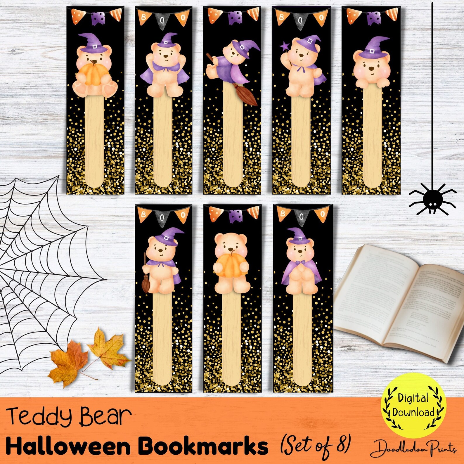 Printable Halloween Teddy Bear Bookmarks for Kids, PDF Instant Download ...