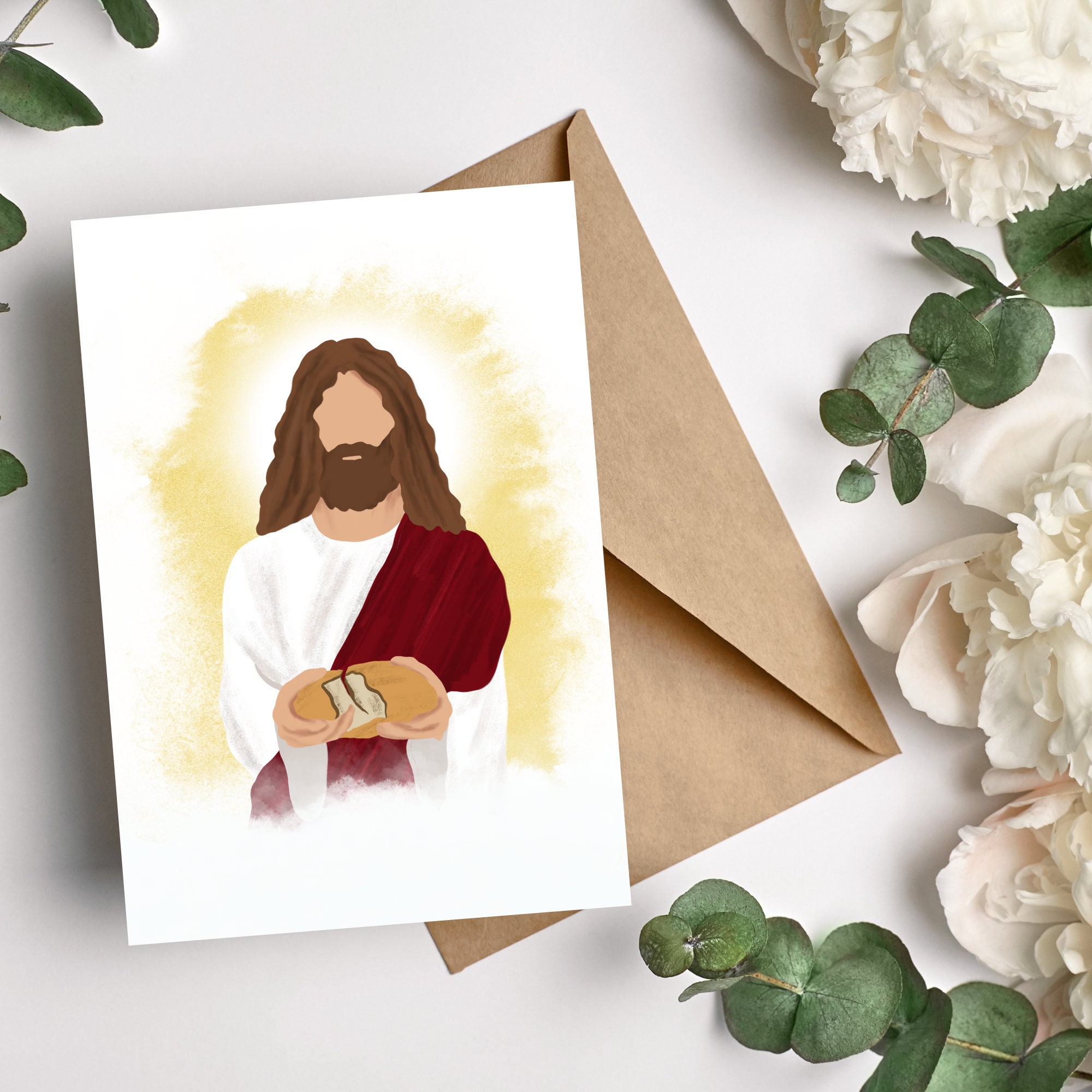 Jesus Portrait, Jesus Christ Breaking Bread Watercolor Painting, Jesus ...