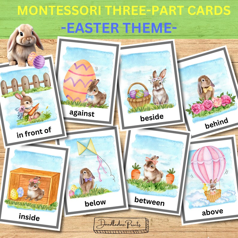 EASTER Preposition Picture Cards, Montessori Language & Grammar Three ...
