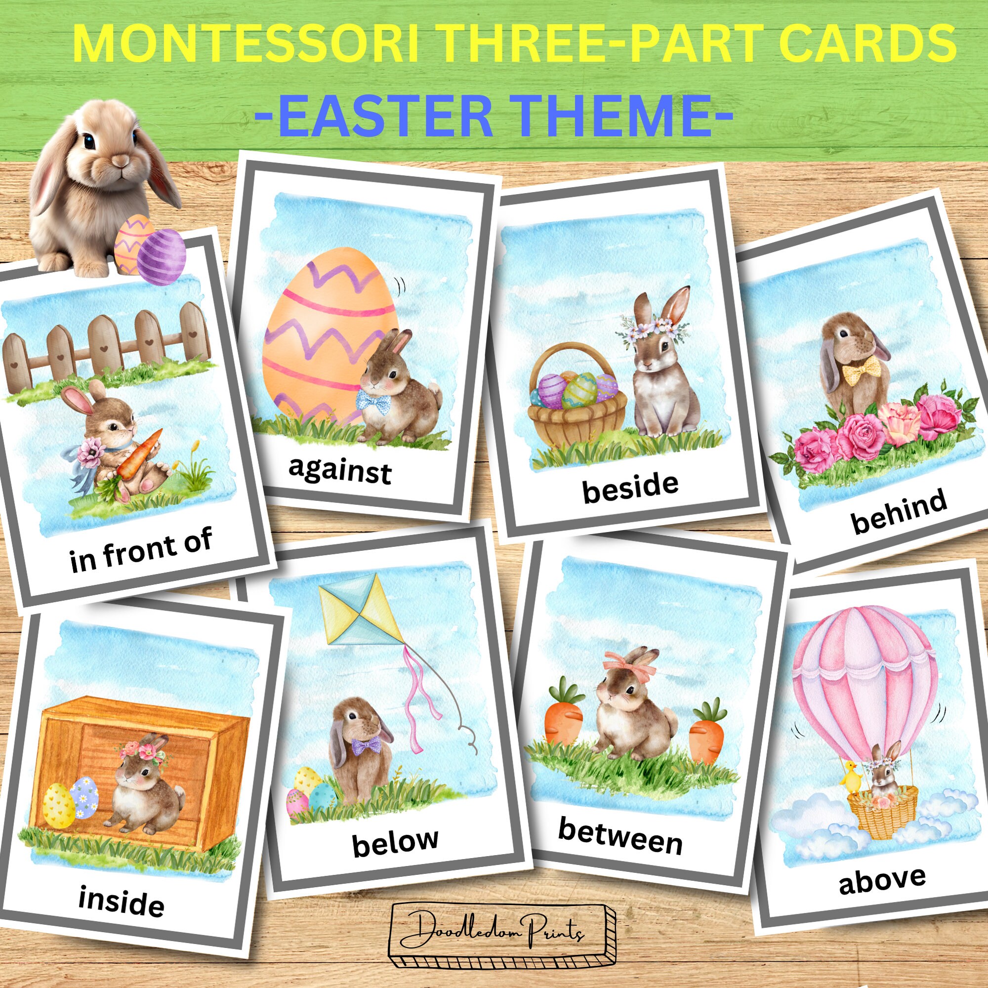 EASTER Preposition Picture Cards, Montessori Language & Grammar Three ...