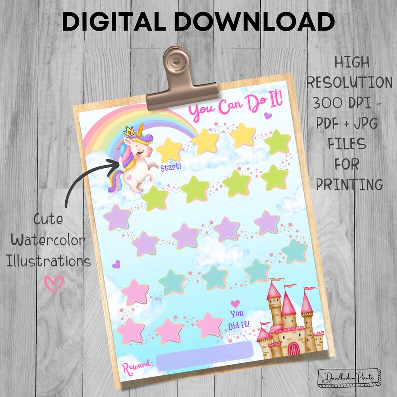 Unicorn Reward Chart for Kids, Printable Unicorn Daily Behavior Reward ...