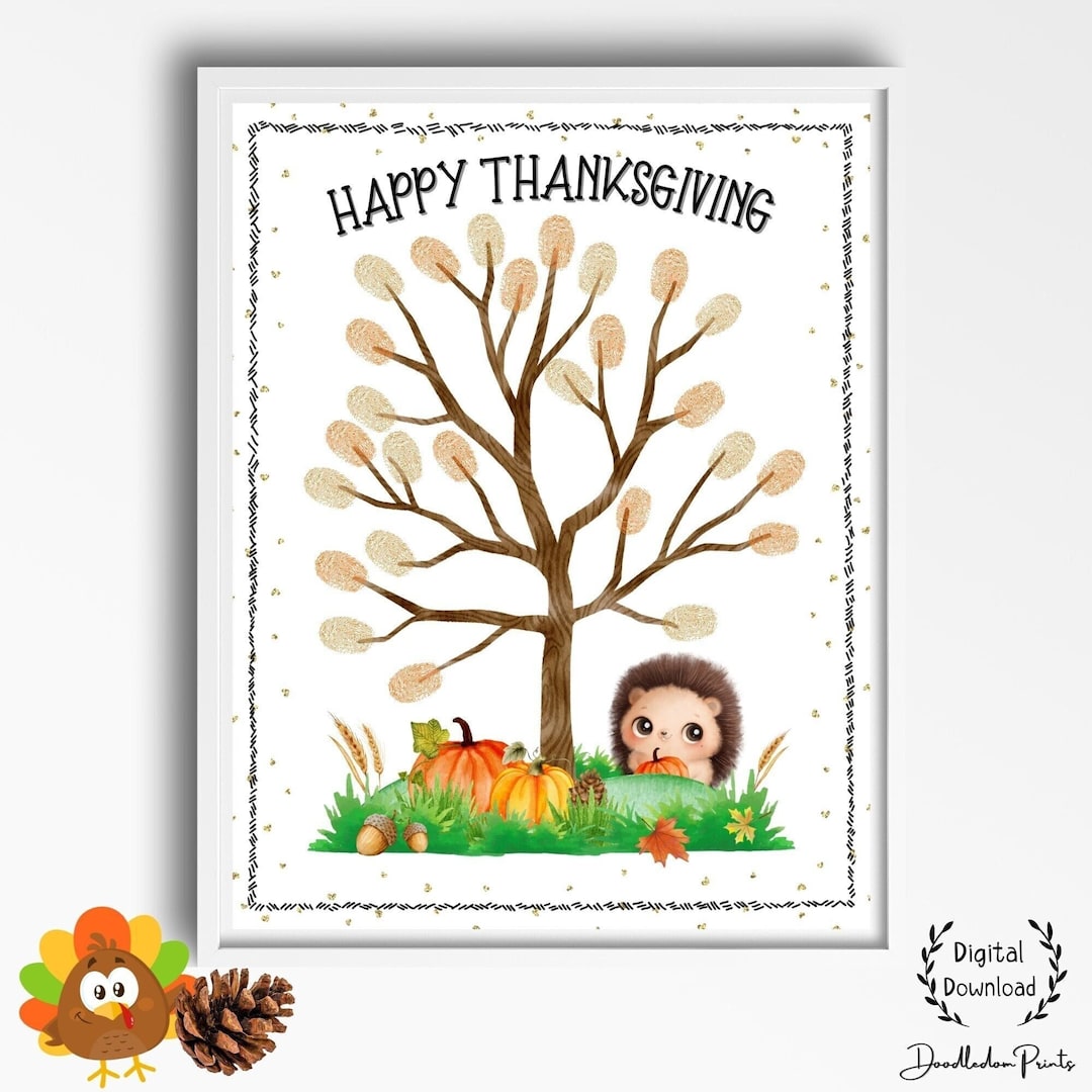 Thanksgiving Thumbprint Tree, Fall Printable Keepsake Fingerprint Tree ...