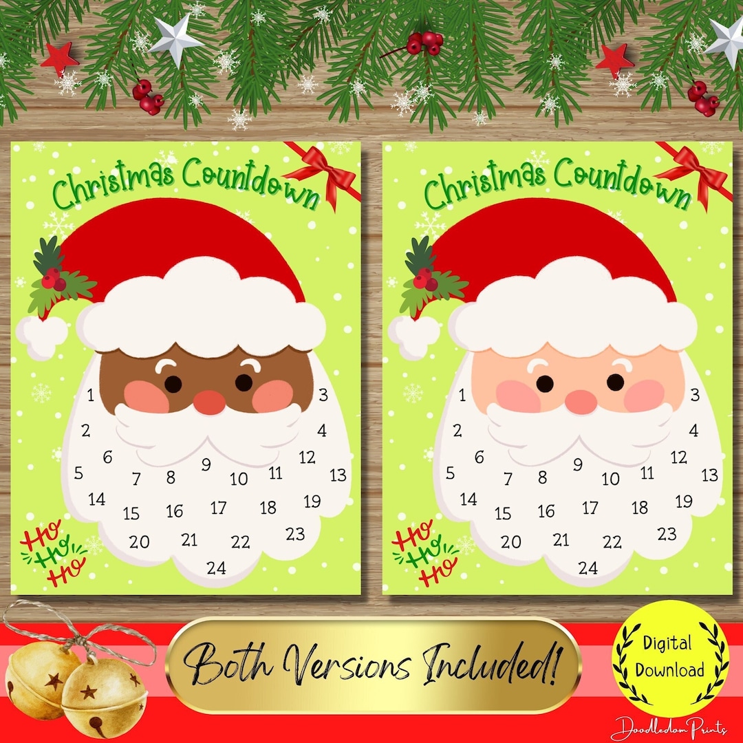 Christmas Santa Countdown, Kids Santa Claus Advent Calendar, Printable ...