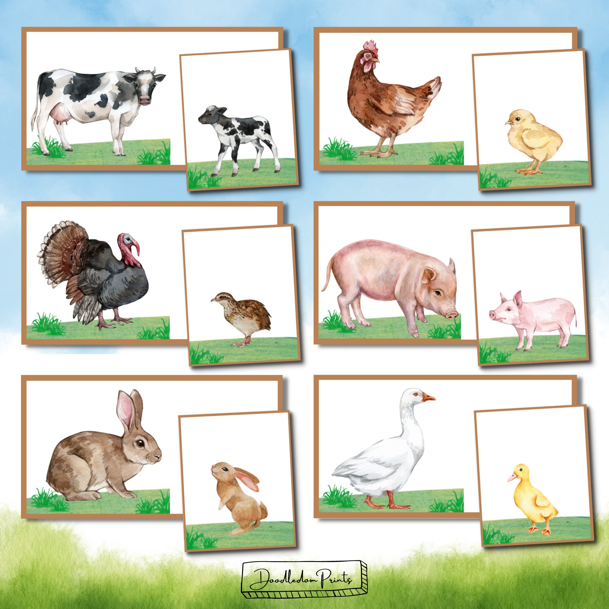 Farm Animal Mother and Baby Matching Cards, Farm Flashcards, Farm ...