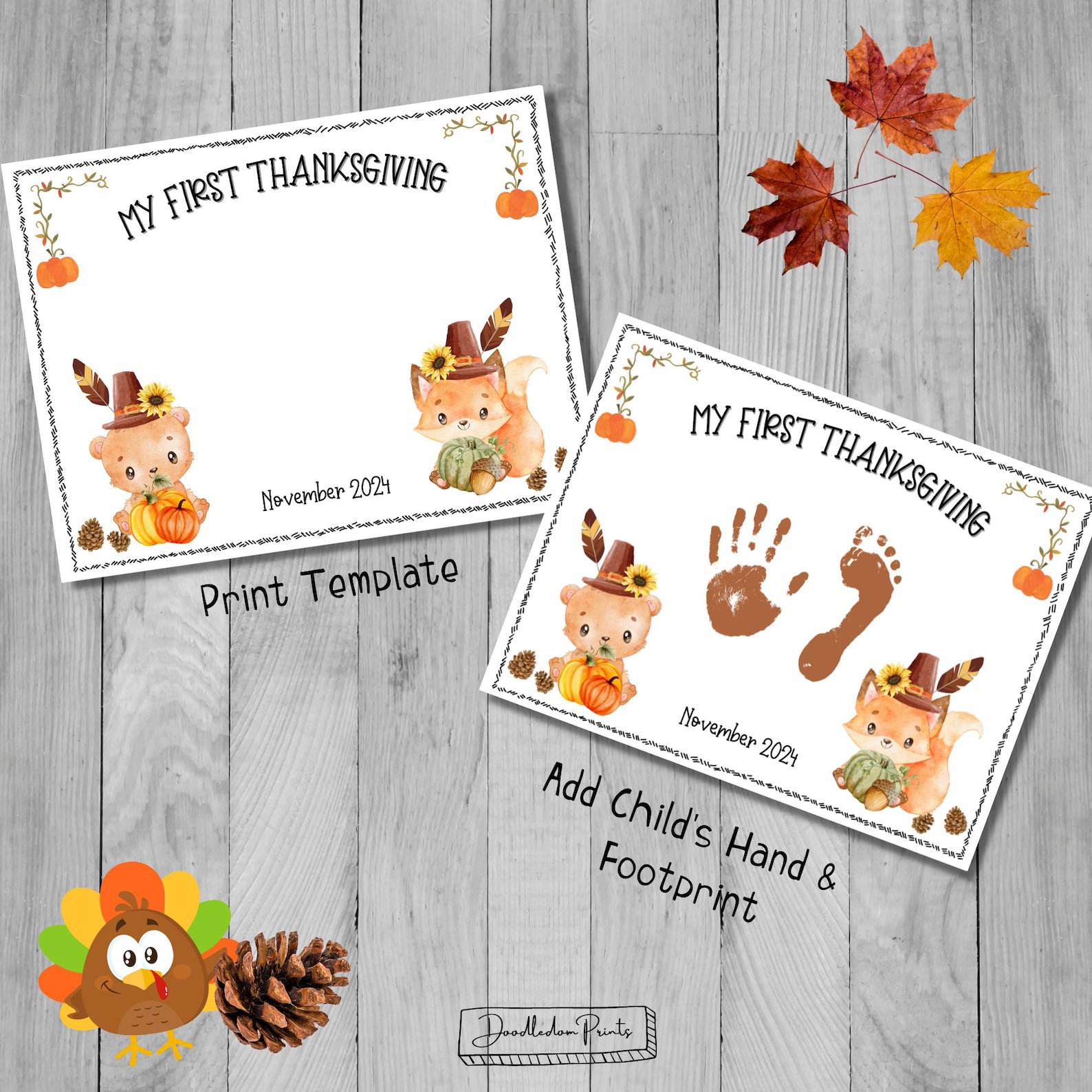 Thanksgiving Baby Handprint Keepsake Art, Autumn Fall DIY Newborn ...
