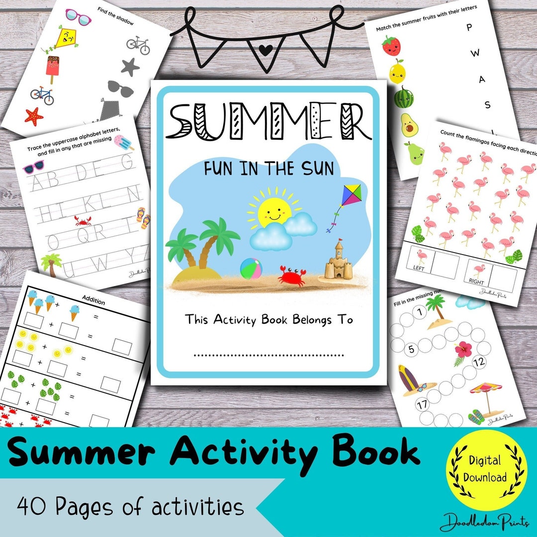 SUMMER ACTIVITY BOOK, 40 Printable Preschool Worksheets, Kids ...