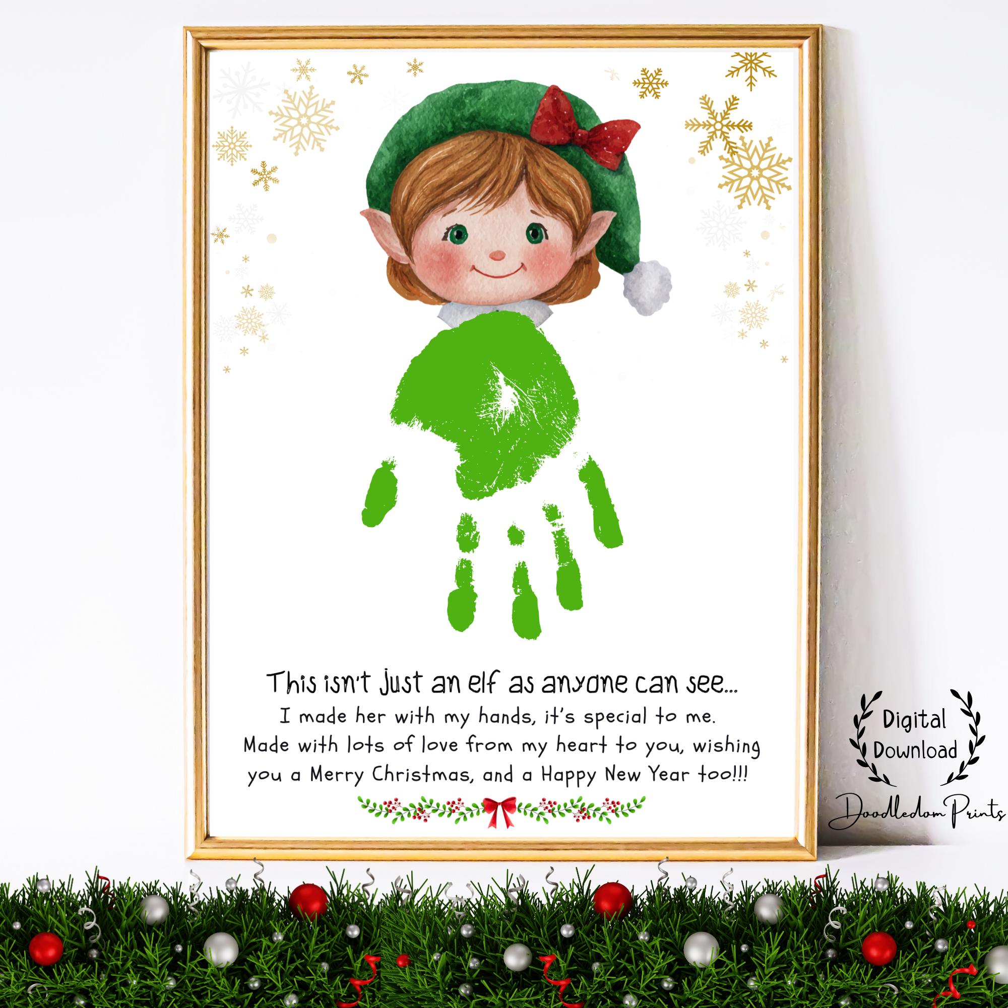 Elf Handprint Art, Printable Christmas Keepsake Craft, DIY Xmas Gift ...