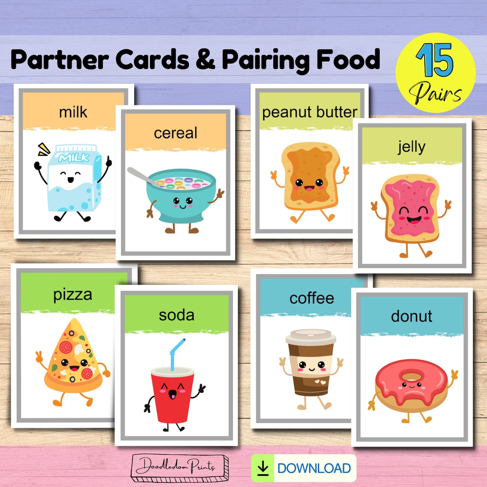 Pick a Partner Classroom Cards, Kids Food Pairing Matching Game ...