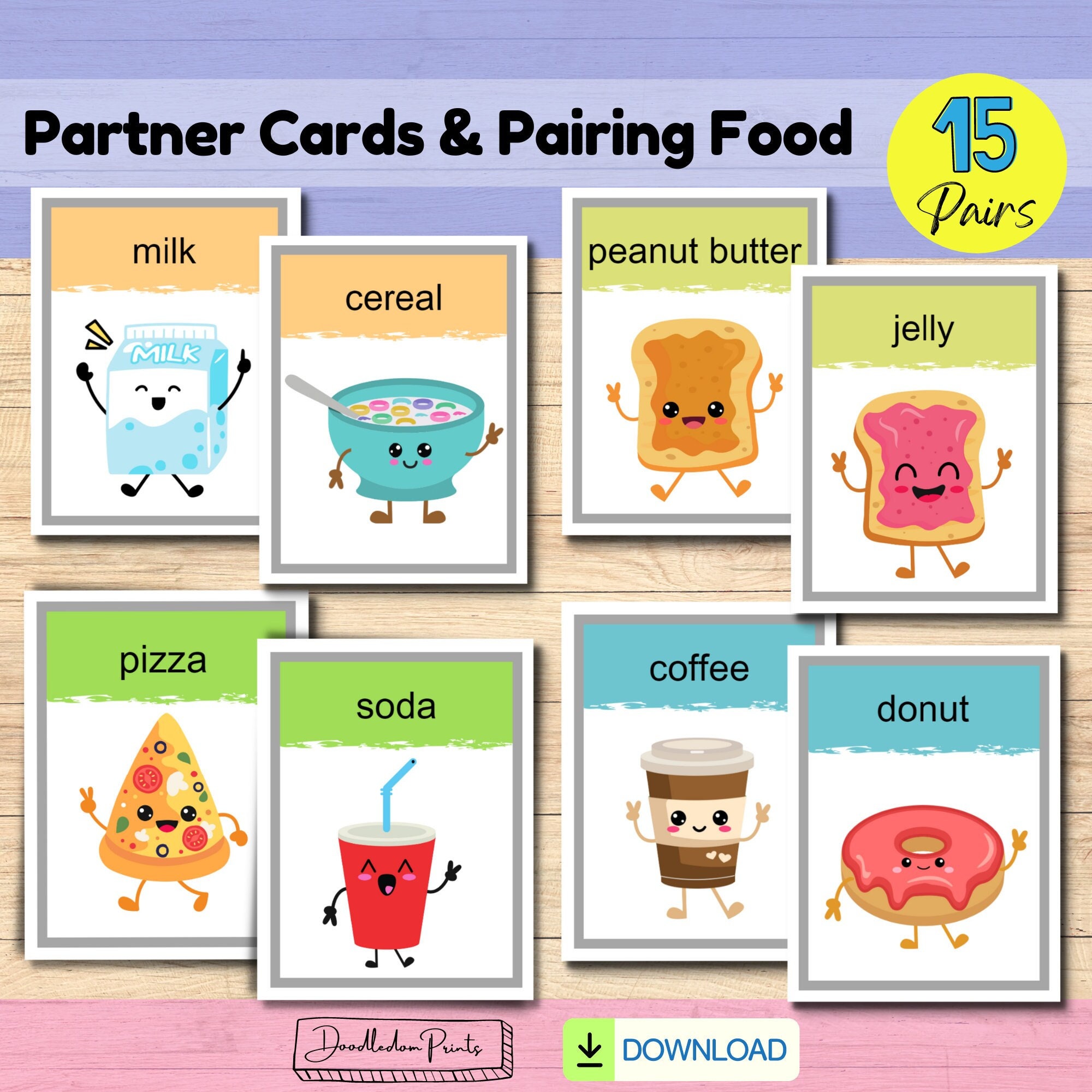 Pick a Partner Classroom Cards, Kids Food Pairing Matching Game ...