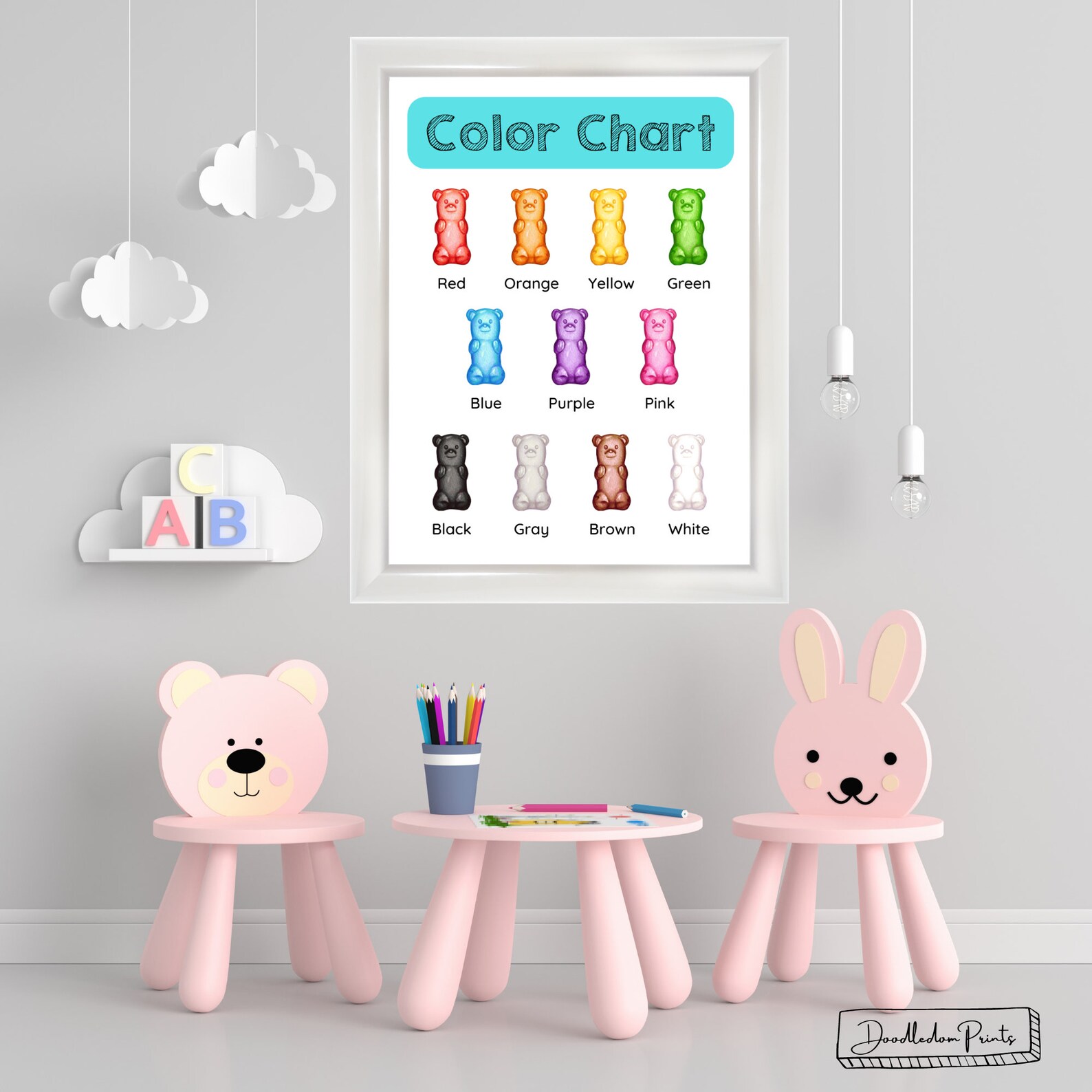 Color Chart, Educational Teddy Bear Printable, Watercolor Nursery Décor ...