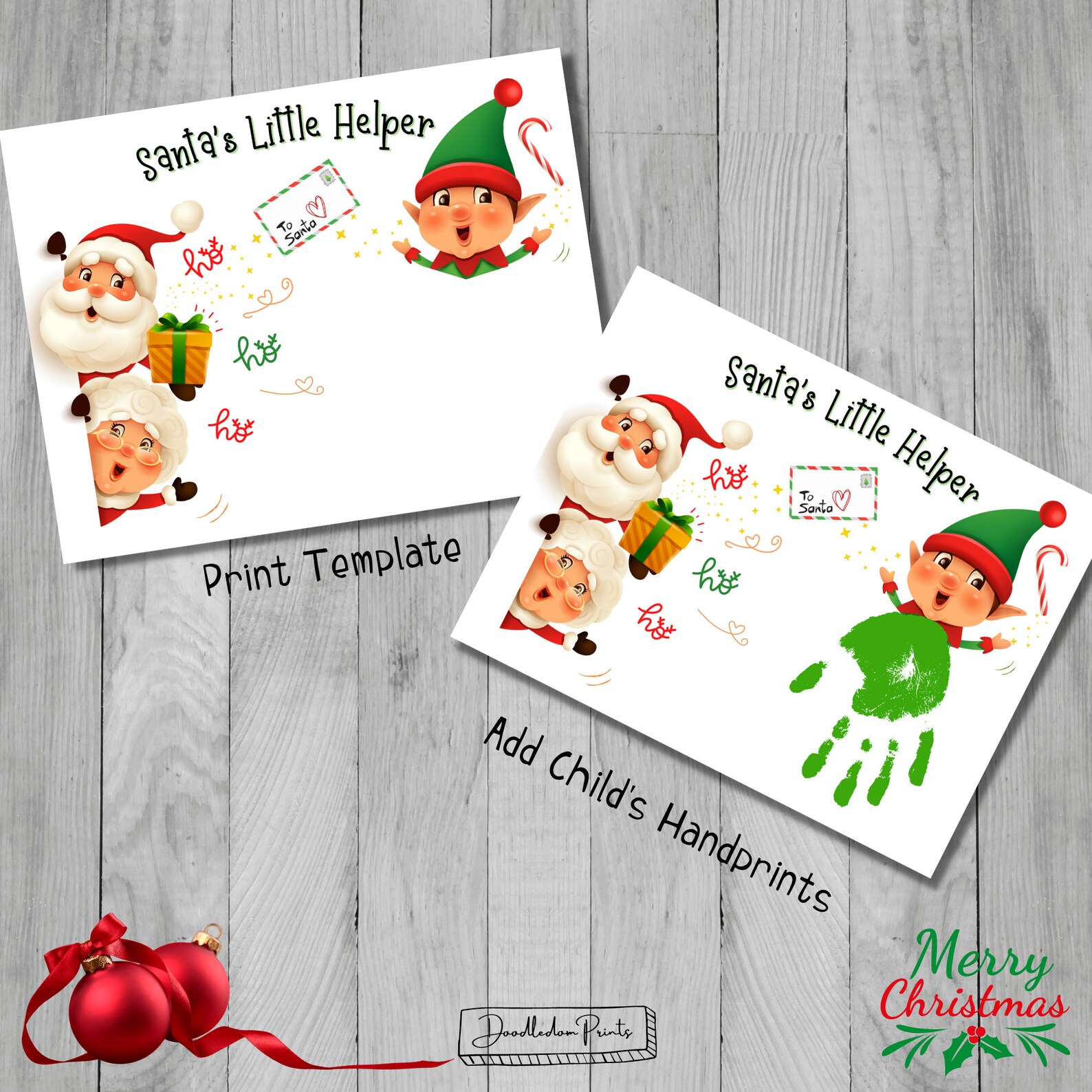Christmas Handprint Art Gift, Printable Christmas DIY Card, Christmas ...