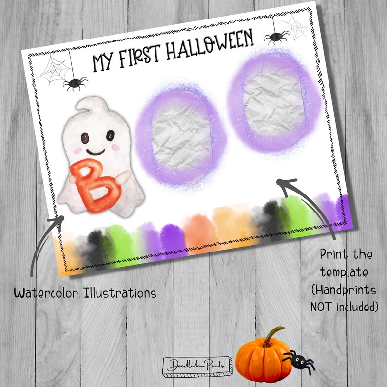 Halloween Craft for Baby, Cute Halloween Printable DIY Keepsake Card, Newborn 1st Fall Handprint ...