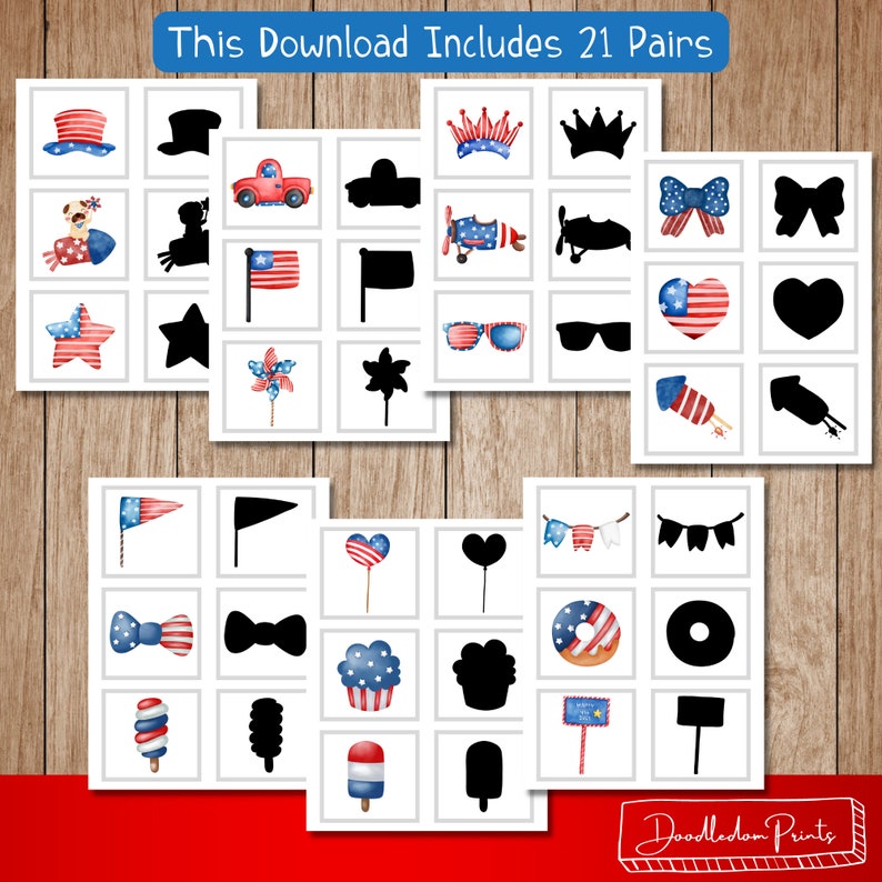 Fourth of July Shadow Matching Cards, Montessori Printable Summer ...