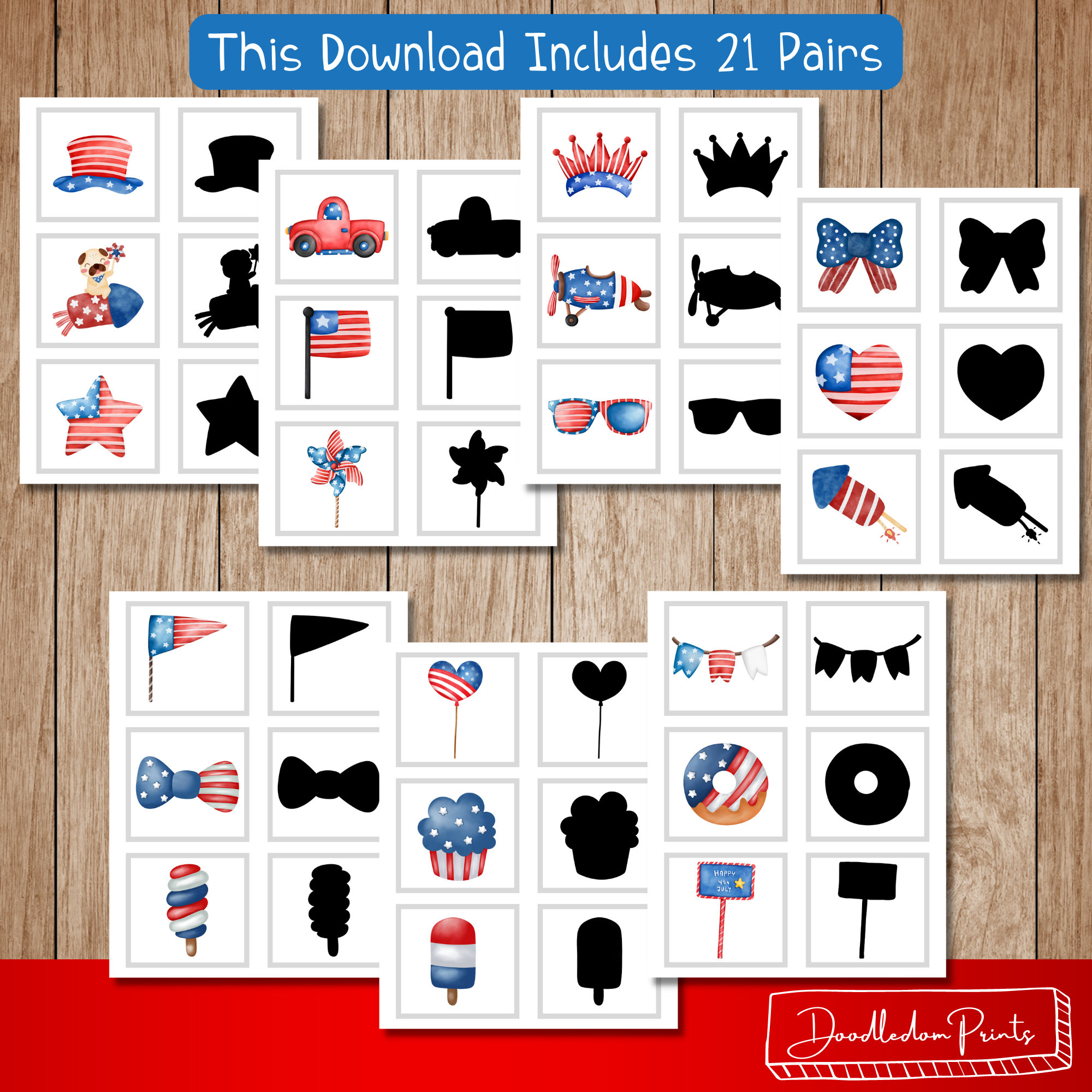 Fourth of July Shadow Matching Cards, Montessori Printable Summer ...