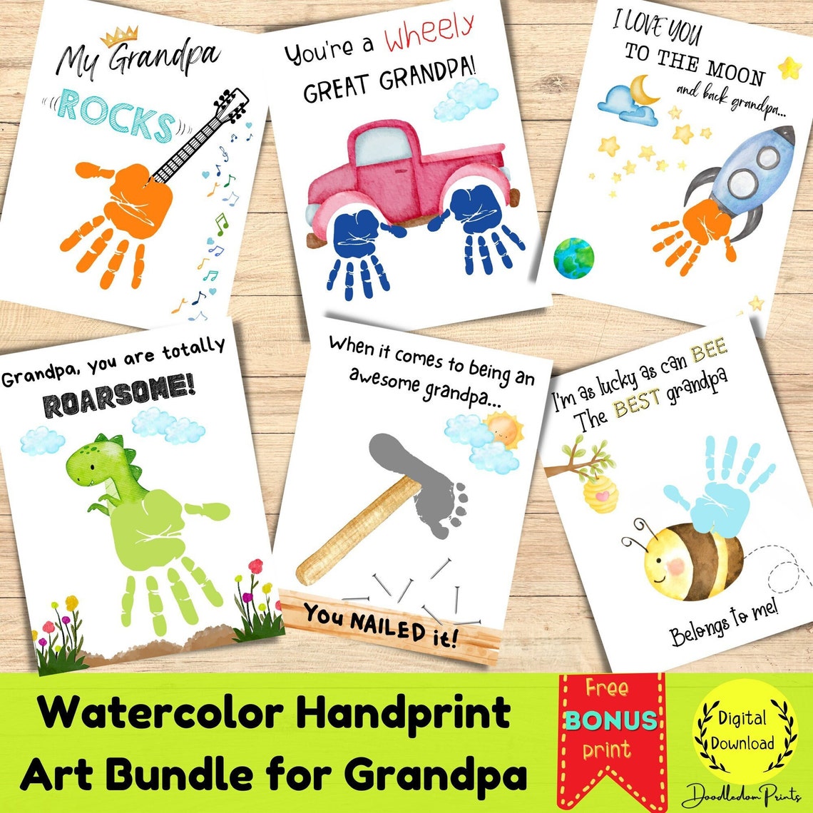 Handprint Art for Grandpa, Printable Birthday Card for Grandad, Gift ...