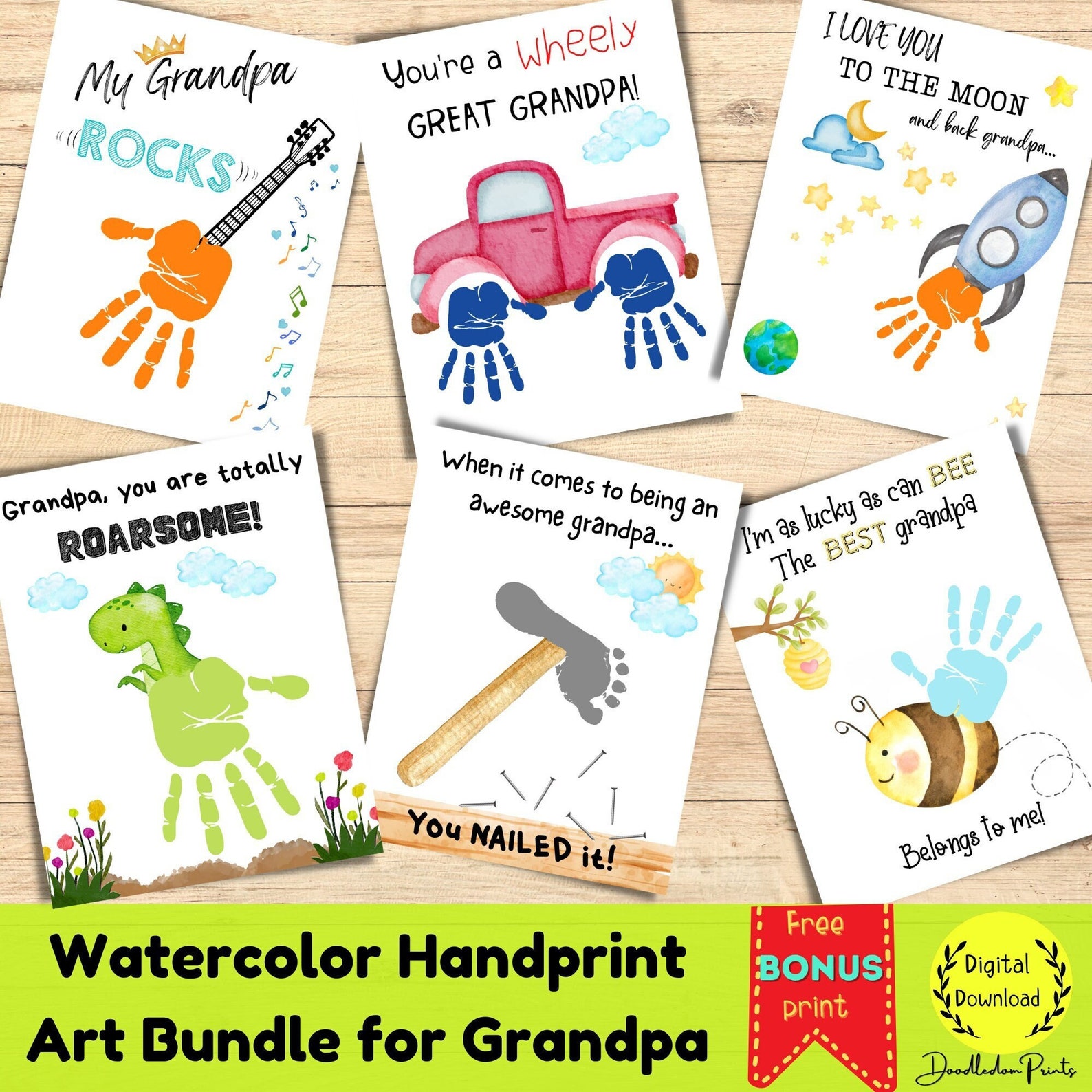 Handprint Art for Grandpa, Printable Birthday Card for Grandad, Gift ...