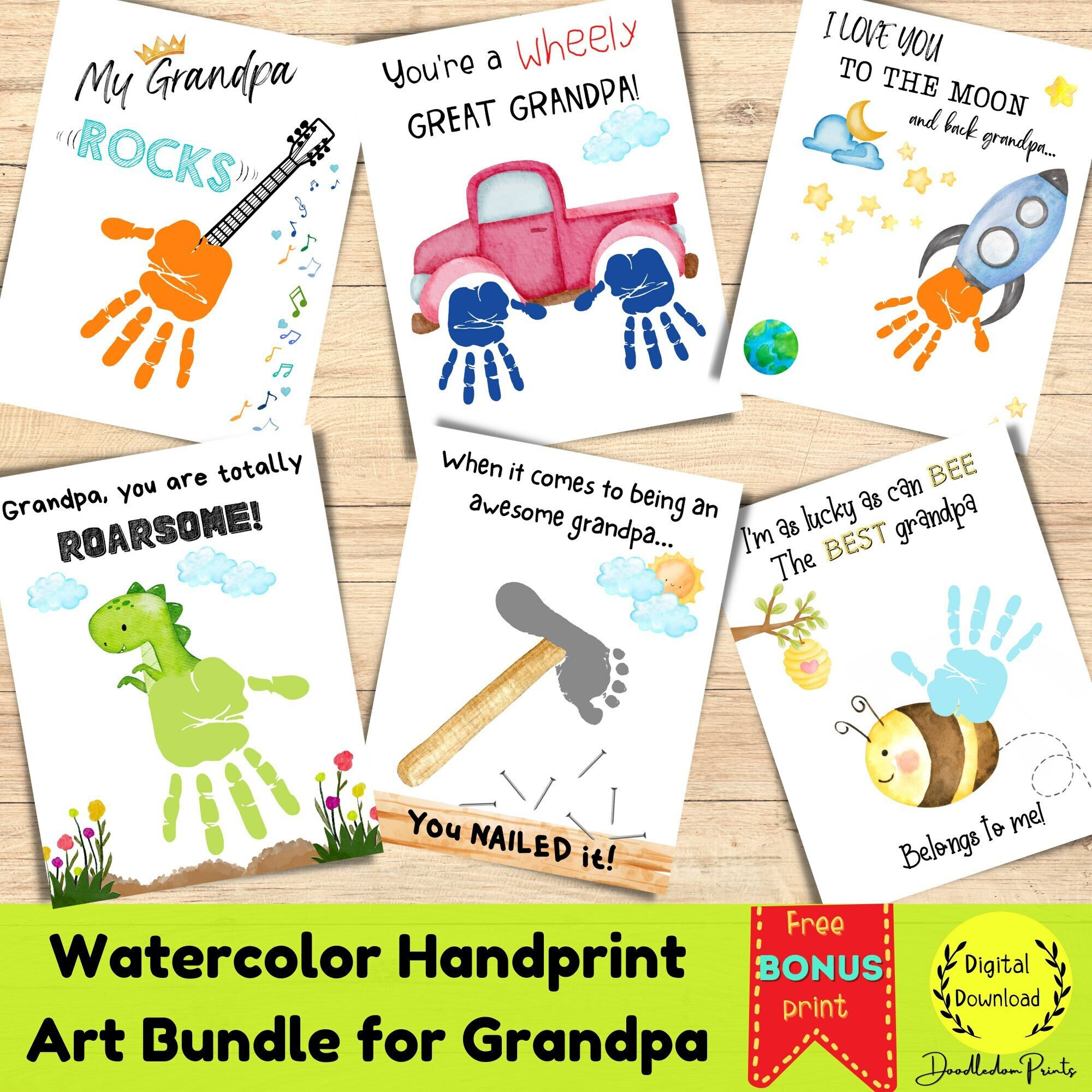 Handprint Art for Grandpa, Printable Birthday Card for Grandad, Gift ...