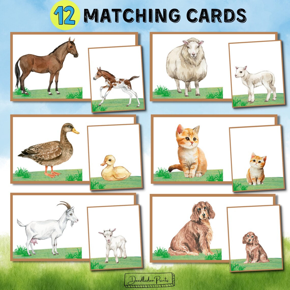 Farm Animal Mother and Baby Matching Cards, Farm Flashcards, Farm ...