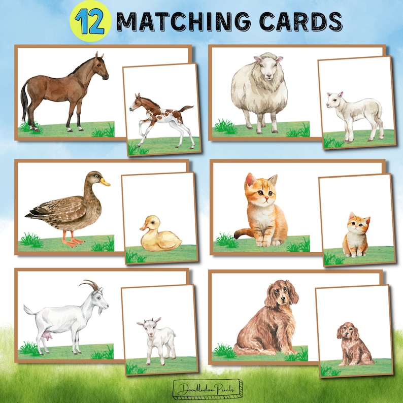 Farm Animal Mother and Baby Matching Cards, Farm Flashcards, Farm ...