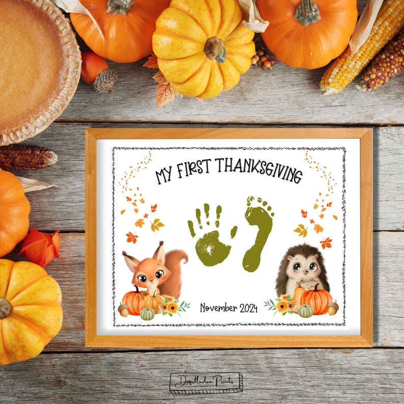 Thanksgiving Baby Handprint Keepsake Art, Autumn Fall DIY Newborn ...