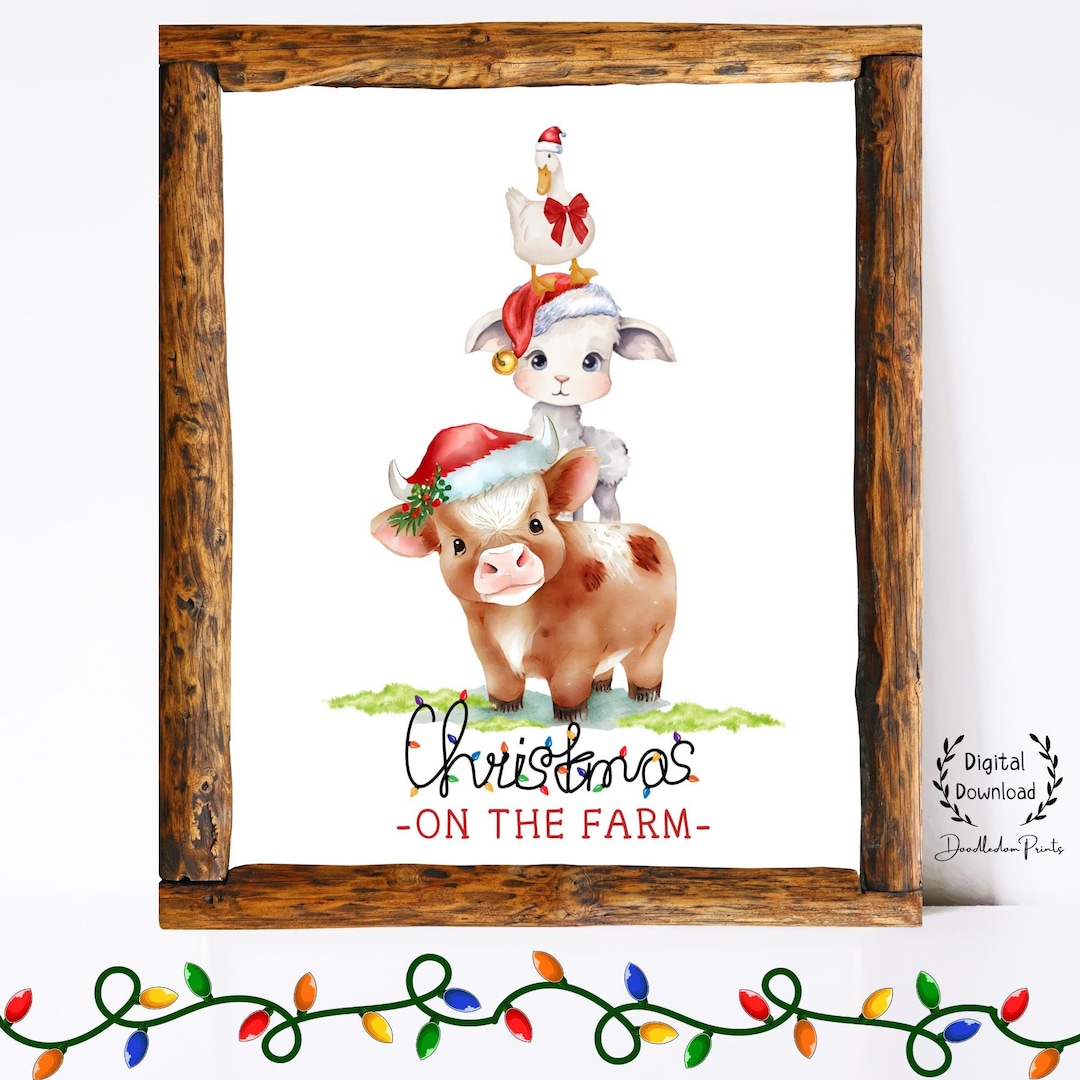 Christmas Nursery Printable Wall Art, Cute Farm Animals, Farmhouse ...