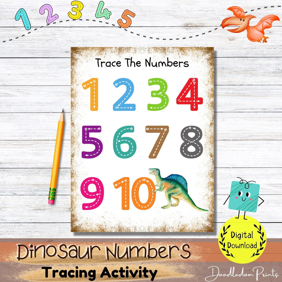 Dinosaur Number Tracing Activity, 1 2 3 4 Year Old Montessori Materials ...