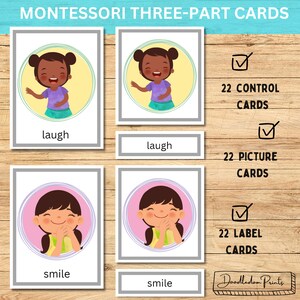 EMOTIONS Flashcards, Kids Feelings Action Verbs 3 Part Cards, Calm ...