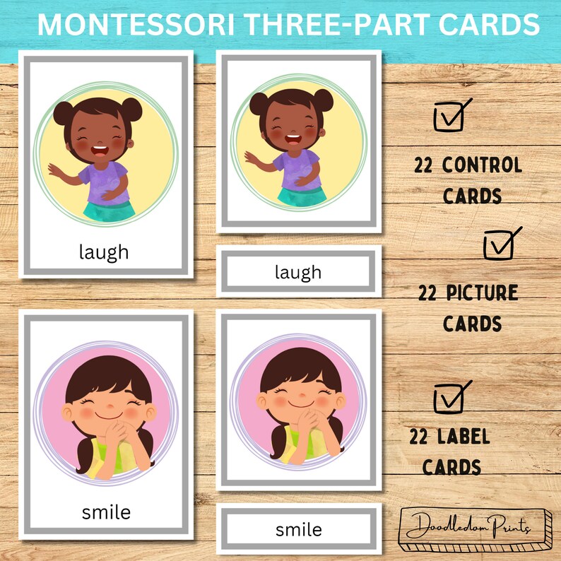EMOTIONS Flashcards, Kids Feelings Action Verbs 3 Part Cards, Calm ...