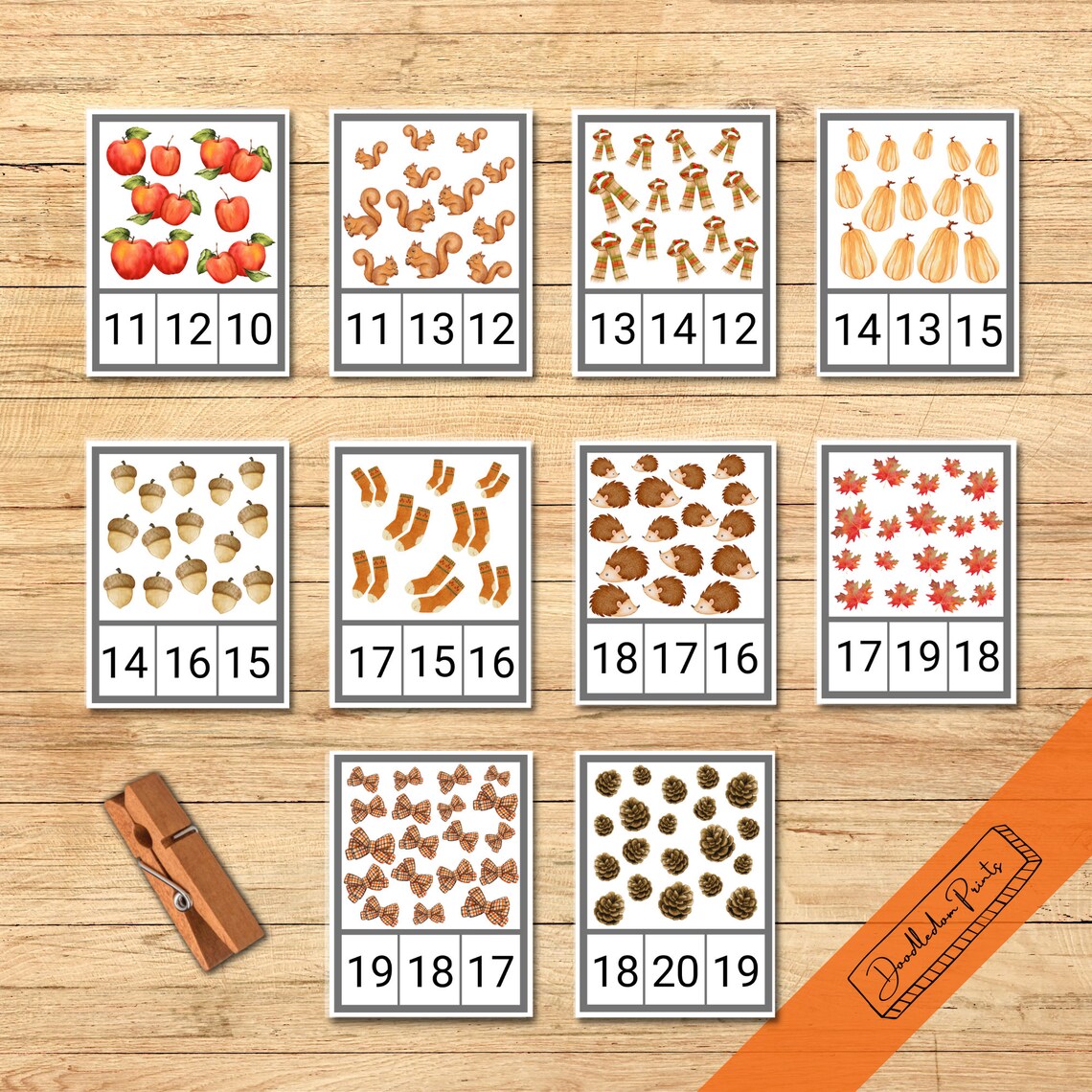 FALL Montessori Count and Clip Cards (1-20), Preschool Educational PDF ...
