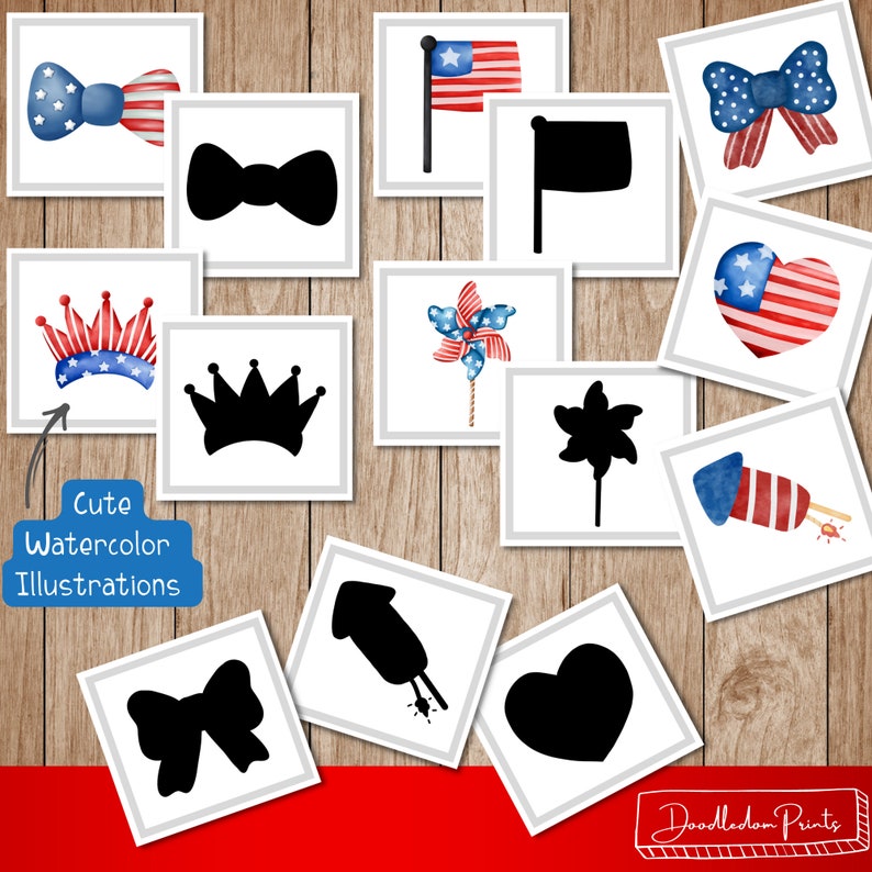 Fourth of July Shadow Matching Cards, Montessori Printable Summer ...