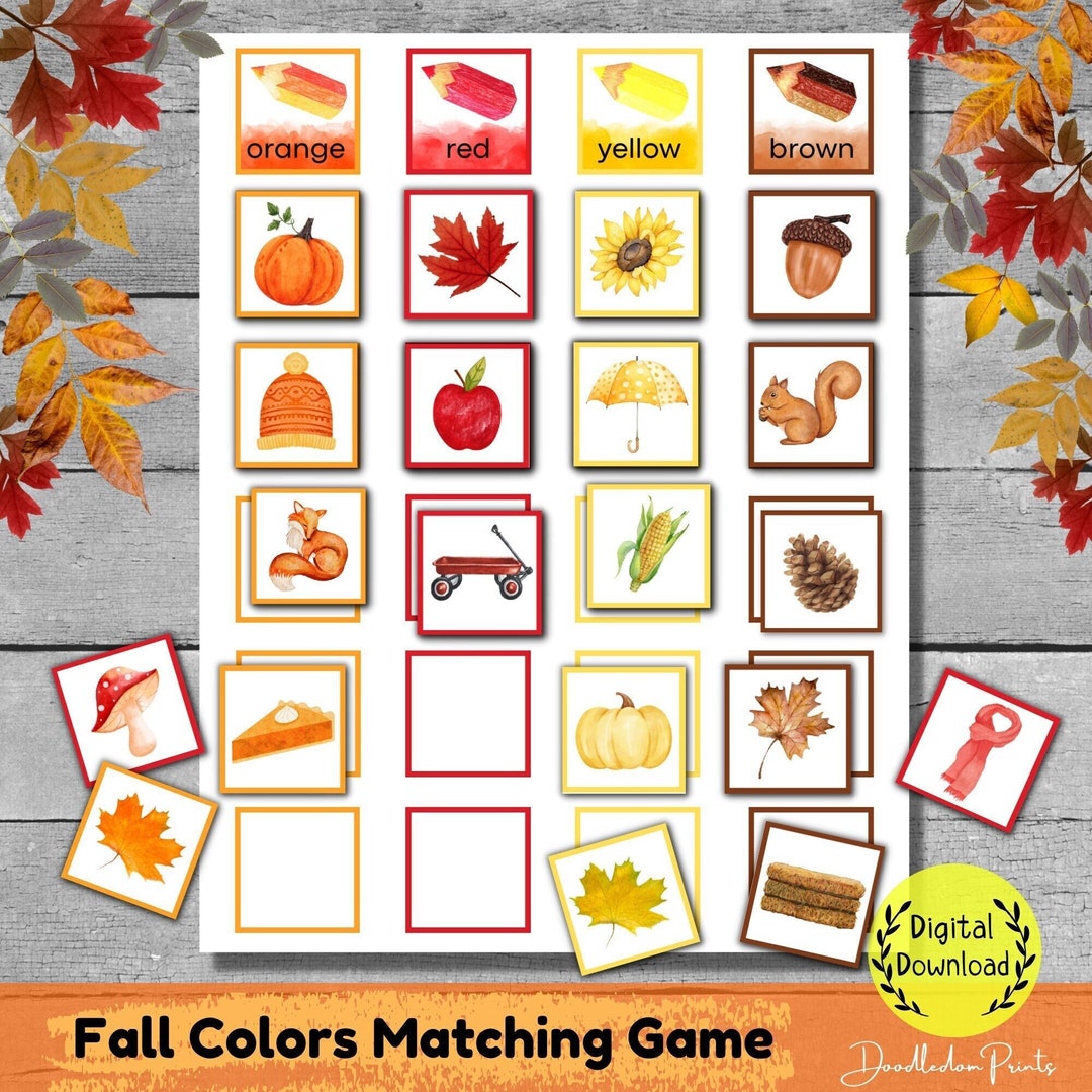 Fall Preschool Color Sorting Matching Game, Fall Printable Toddler ...