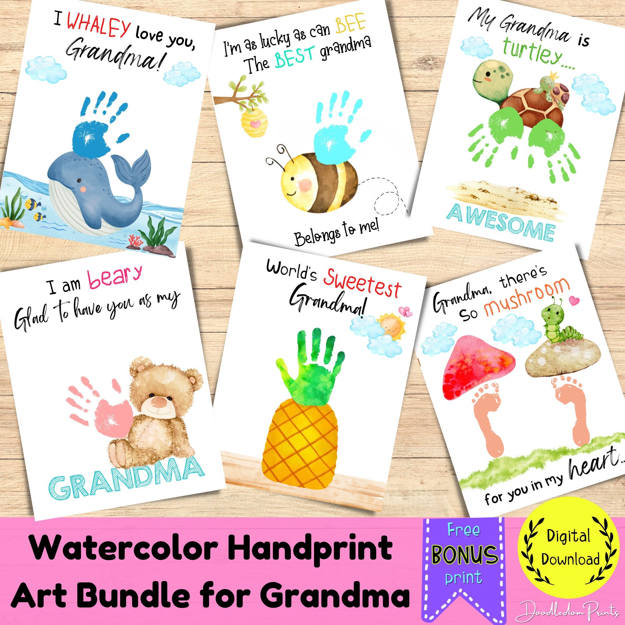 Handprint Art for Grandma, Printable Birthday Card for Grandmother, DIY ...
