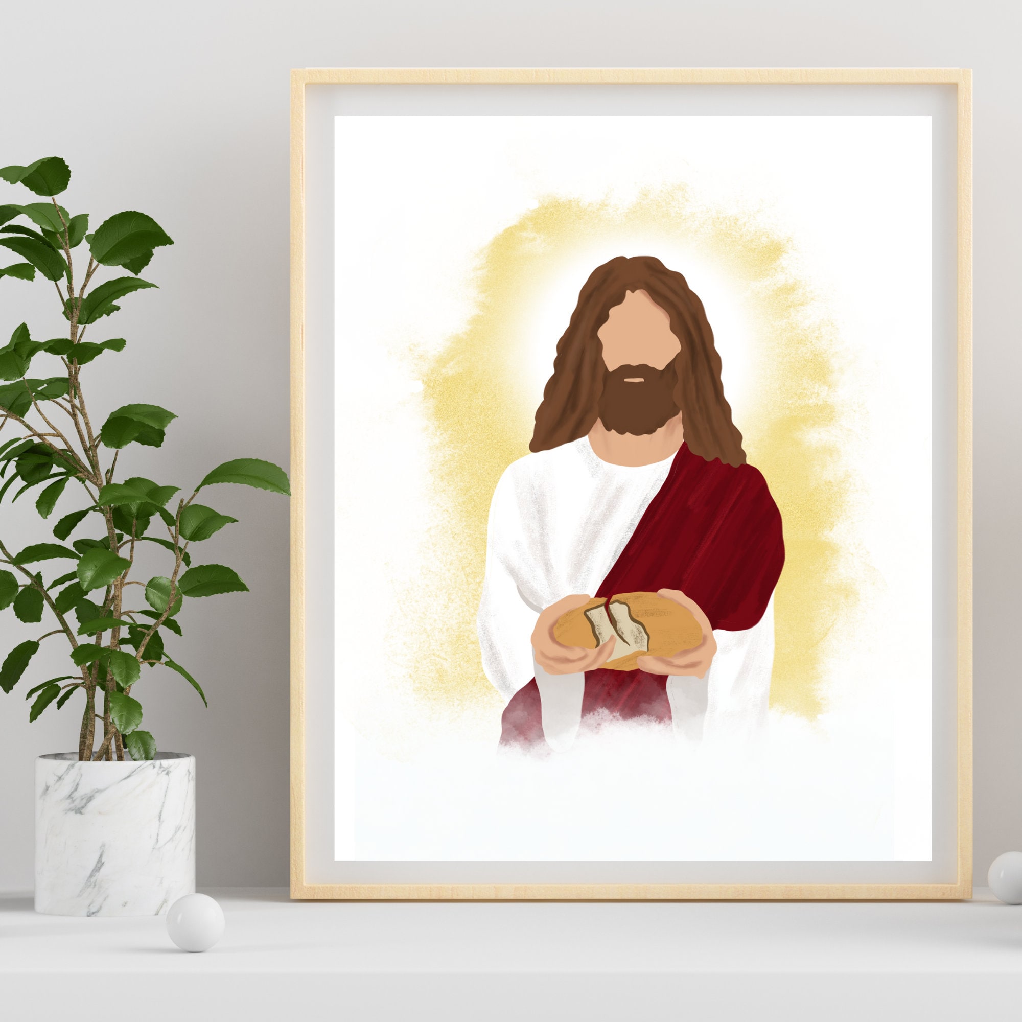 Jesus Portrait, Jesus Christ Breaking Bread Watercolor Painting, Jesus ...