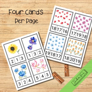 SPRING FLOWER Count and Clip Cards 1-20, Montessori Printable Material ...