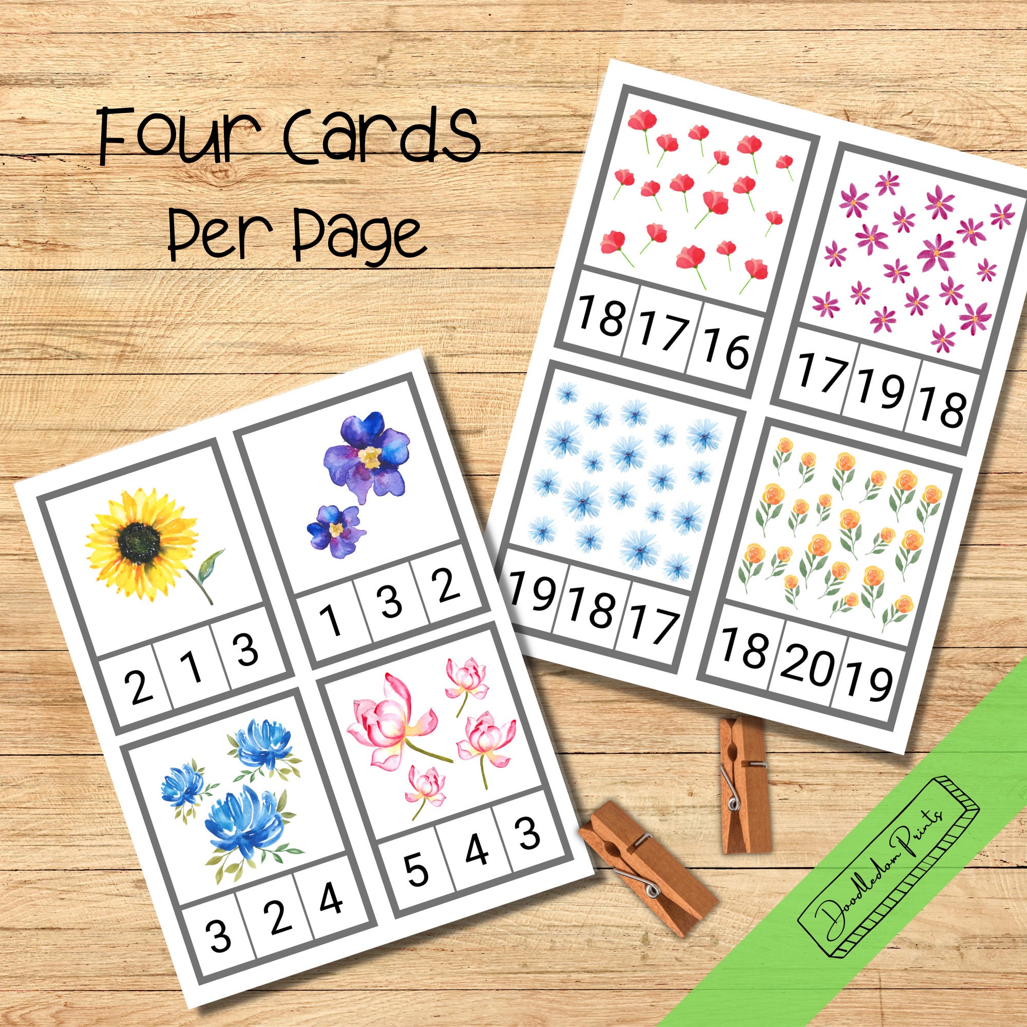 SPRING FLOWER Count and Clip Cards 1-20, Montessori Printable Material ...