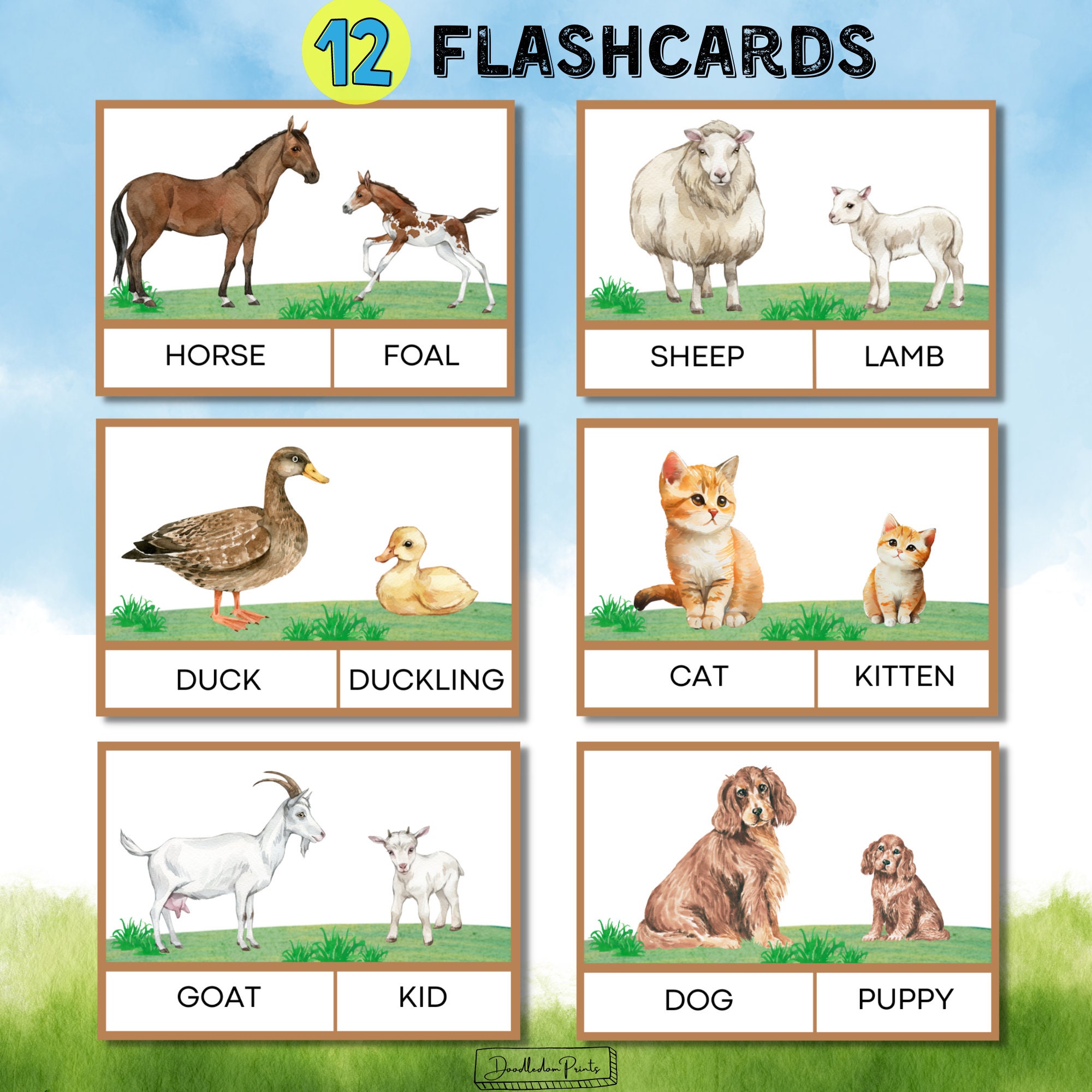 Farm Animal Mother and Baby Matching Cards, Farm Flashcards, Farm ...