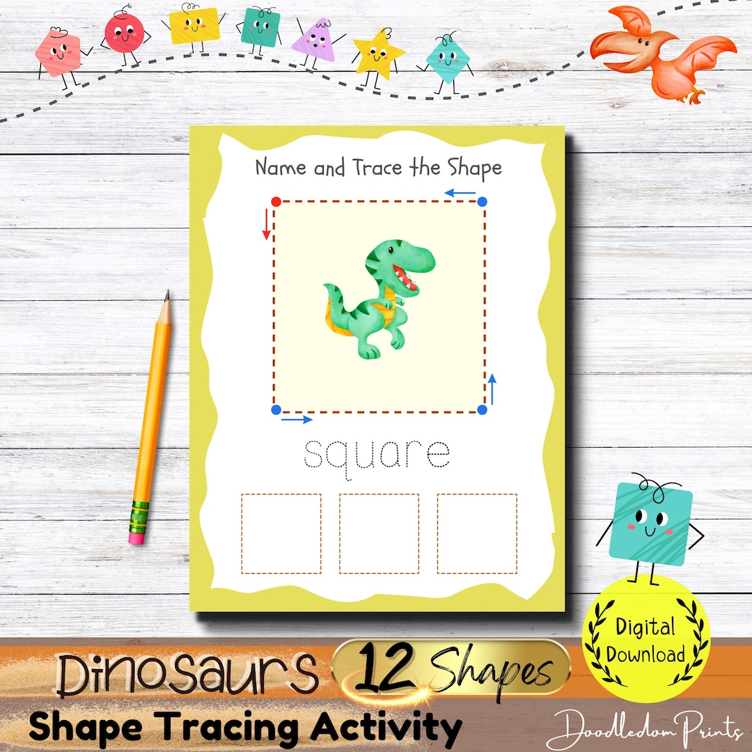 Dinosaur Shape Tracing Printable Pattern Worksheet Toddler Preschool ...