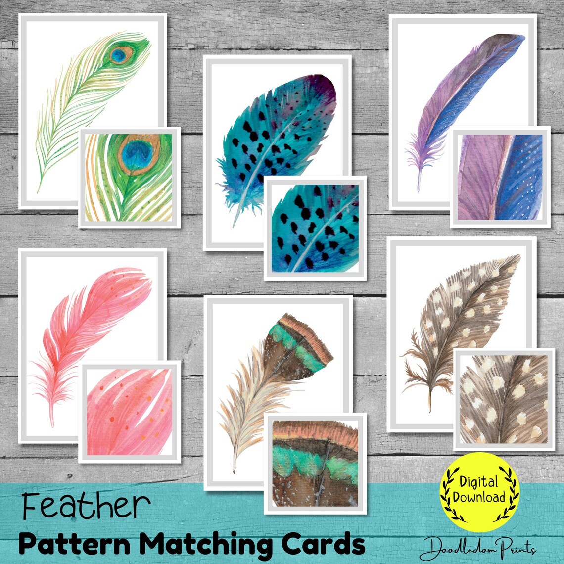 Feather Matching Cards, Montessori Printable Materials, Toddler Pattern ...