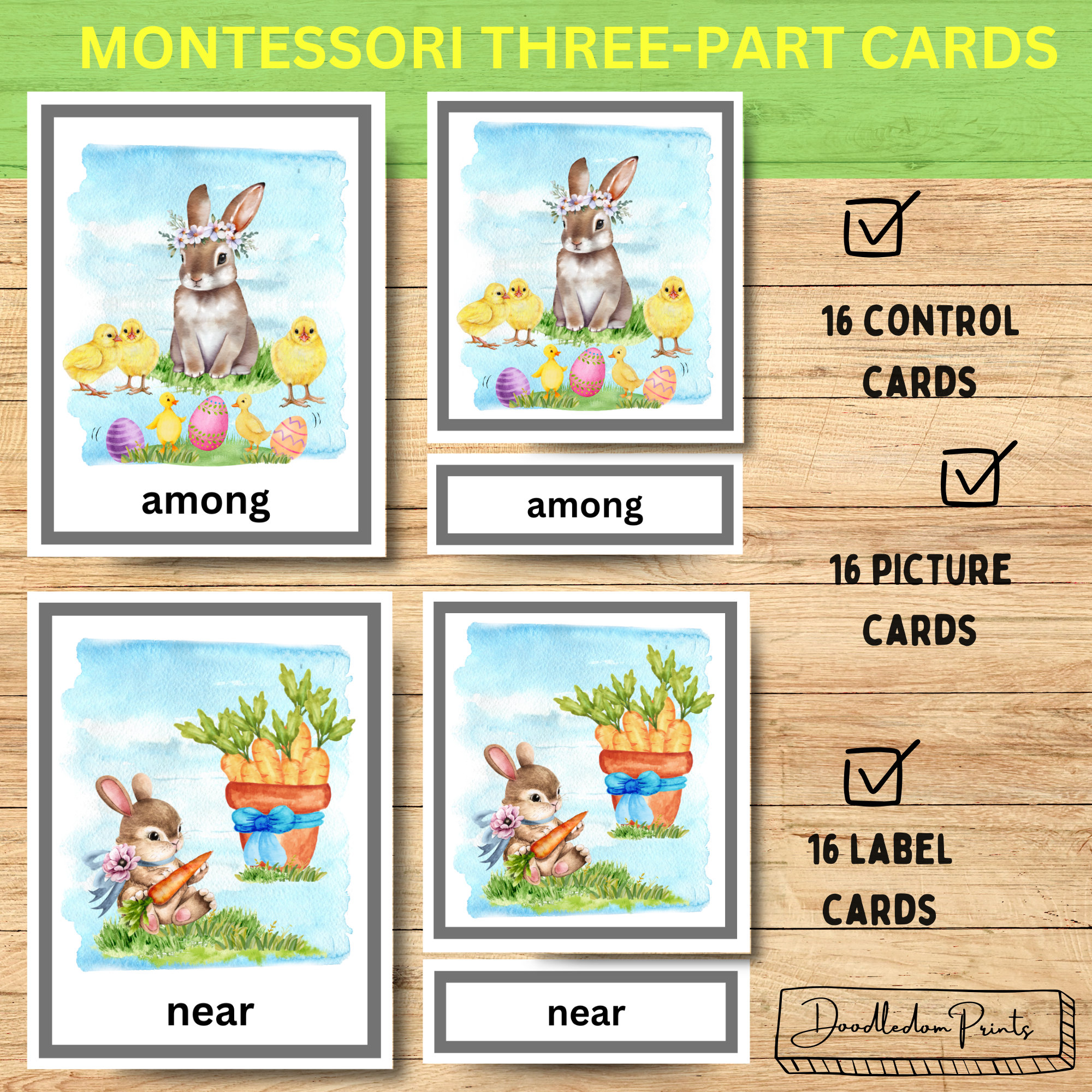 EASTER Preposition Picture Cards, Montessori Language & Grammar Three ...