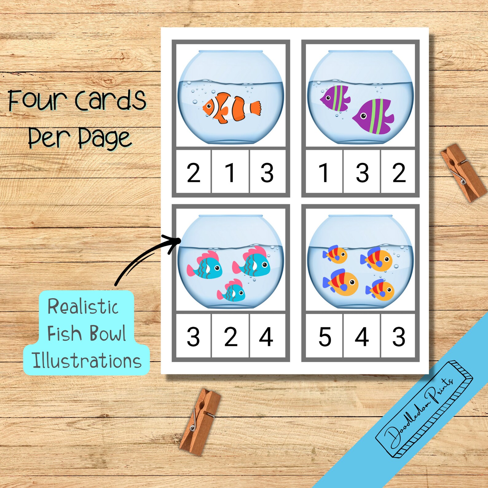 FISH Count and Clip Cards 1-10, Toddler Preschool Prek Homeschool Math ...