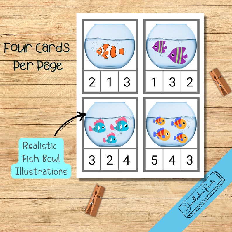 FISH Count and Clip Cards 1-10, Preschool Summer Printable Numbers ...