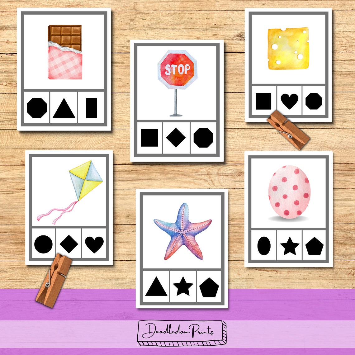 Montessori 2D Shape Clip Cards, Printable Toddler Matching Activity ...