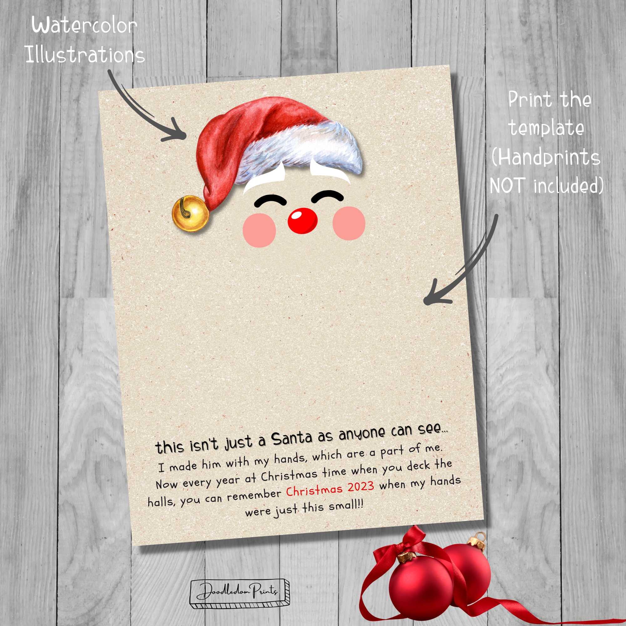 Santa Handprint Art Craft, Baby Toddler Kids DIY Printable Christmas ...