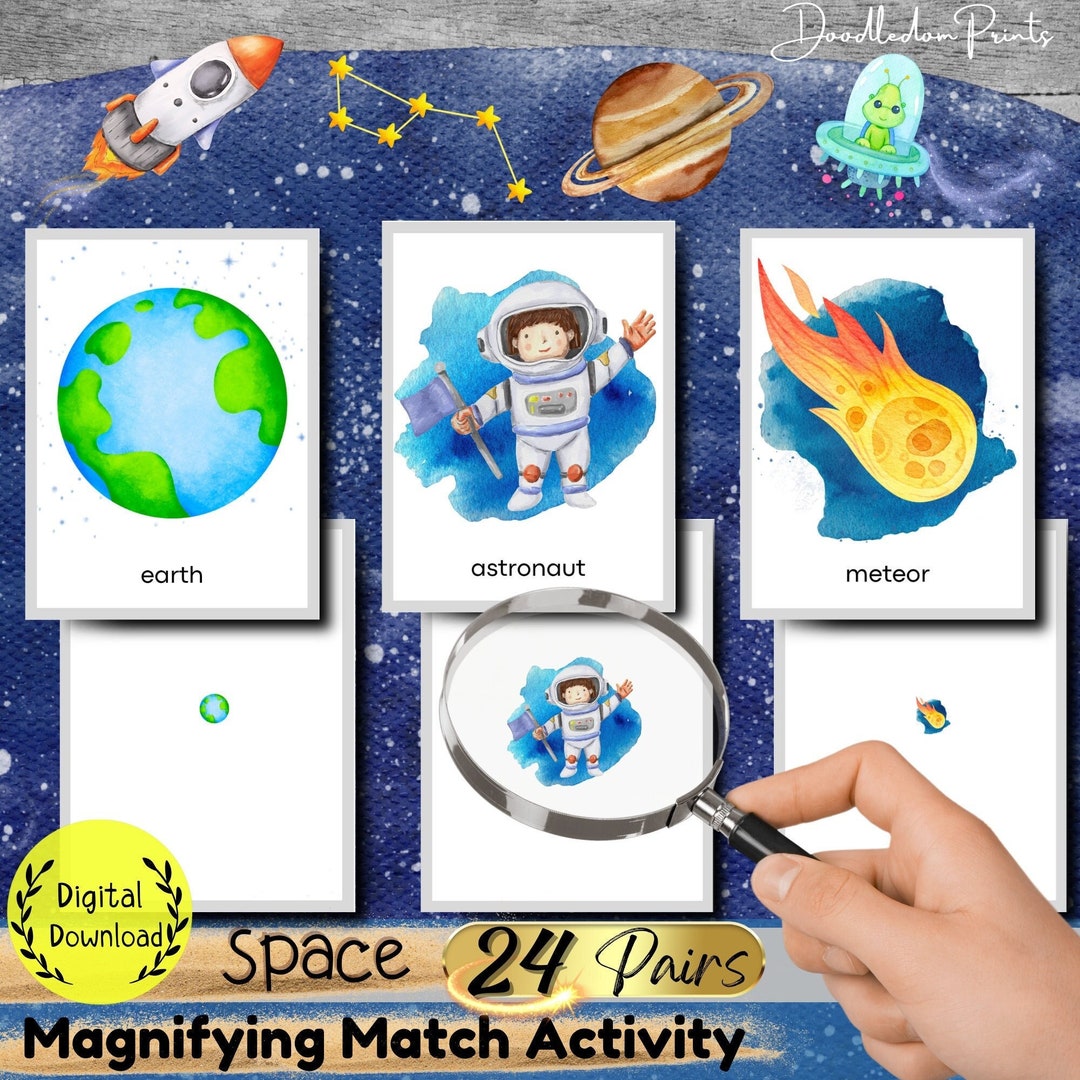 Space Thame Magnifying Match Activity, Toddler Preschool Space Objects ...