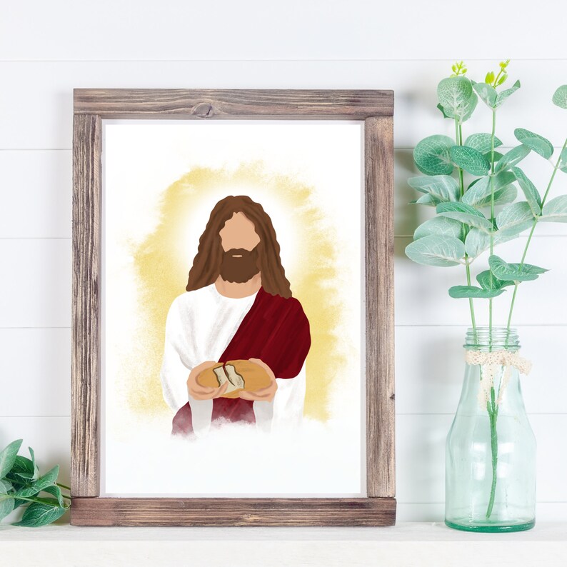 Jesus Portrait, Jesus Christ Breaking Bread Watercolor Painting, Jesus ...