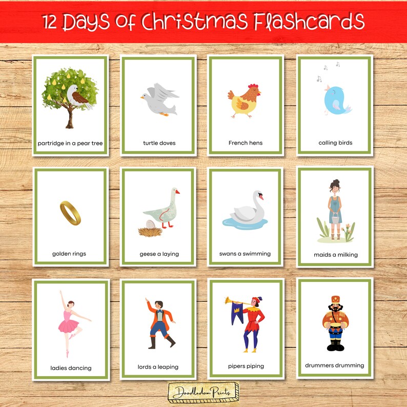 12 Days of Christmas Count and Clip Cards Xmas Flashcards, Printable ...