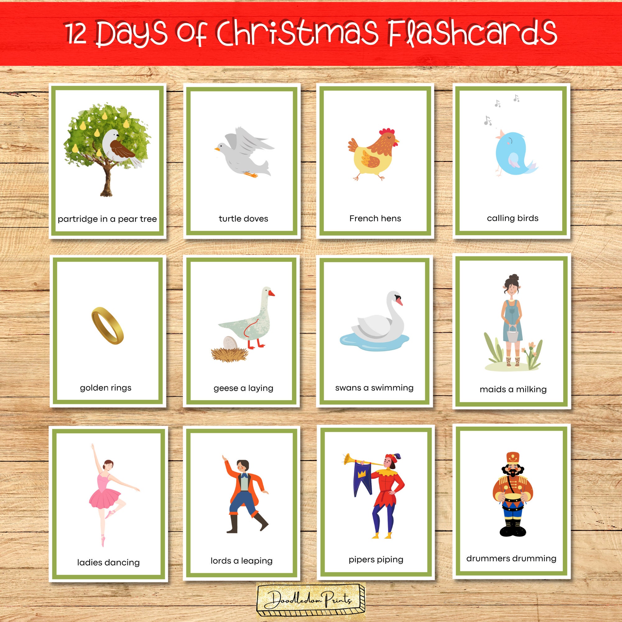 12 Days of Christmas Count and Clip Cards Xmas Flashcards, Printable ...